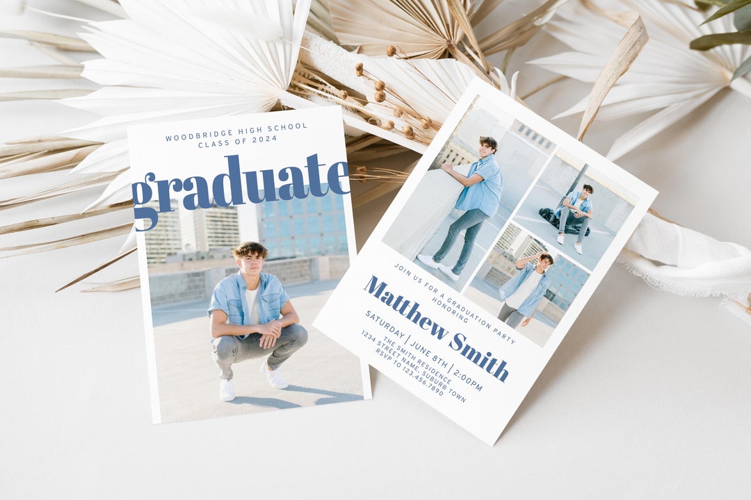 Multiple Photos Graduation Invitation for Guys, Senior Graduation ...