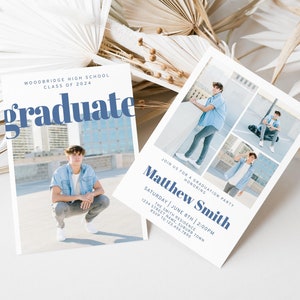 Multiple Photos Graduation Invitation for Guys, Senior Graduation ...