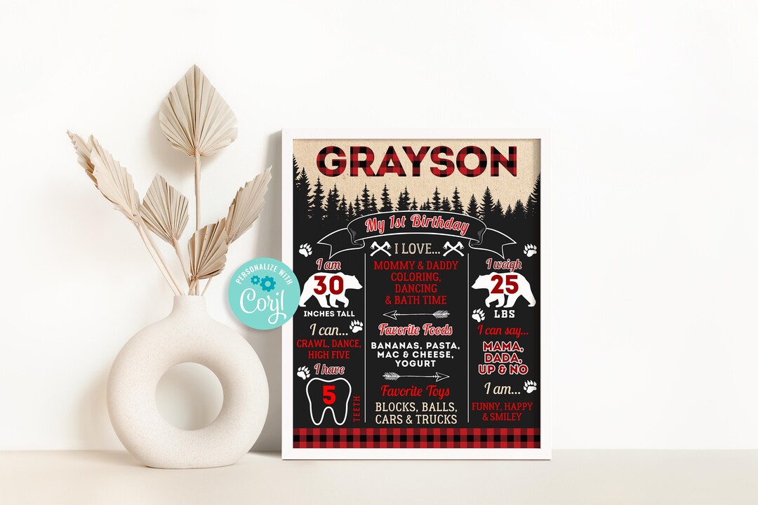 Editable Lumberjack Birthday Milestone Poster, Lumberjack 1st Birthday ...