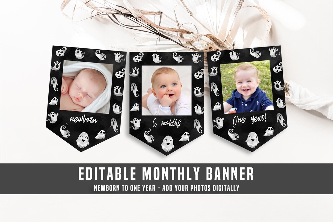Editable Halloween Monthly Banner, Ghost 1st Birthday Photo Banner ...