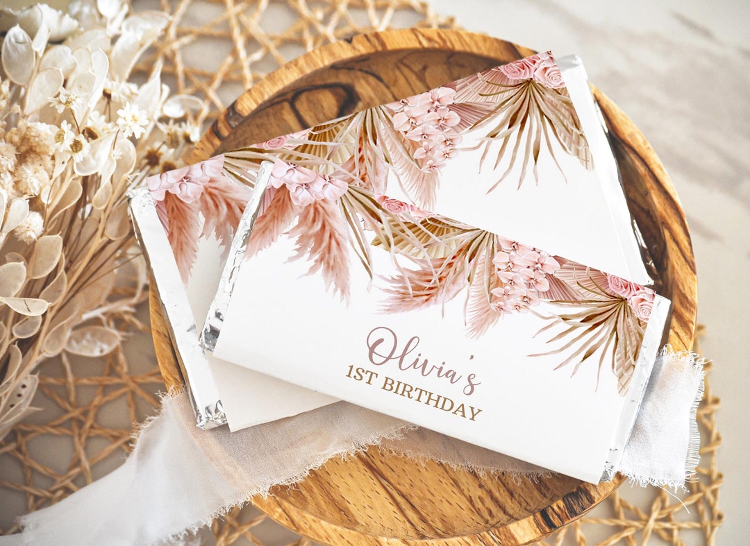 Boho Chocolate Bar Wrapper, Pampas Grass Birthday Candy Bar Label ...