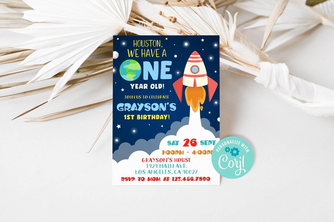 Editable Space 1st Birthday Party Invitation, Houston We Have a One ...