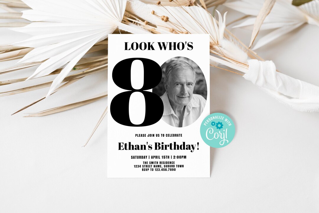 80th Birthday Invitation for Men Look Who's 80 Black and - Etsy