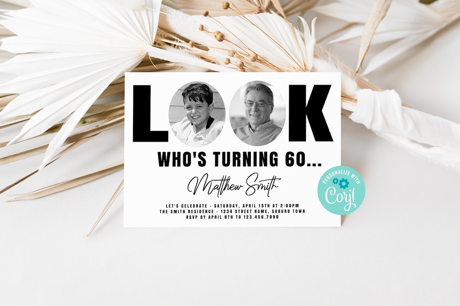 60th Birthday Invitation for Men Look Who's 60 Black and - Etsy