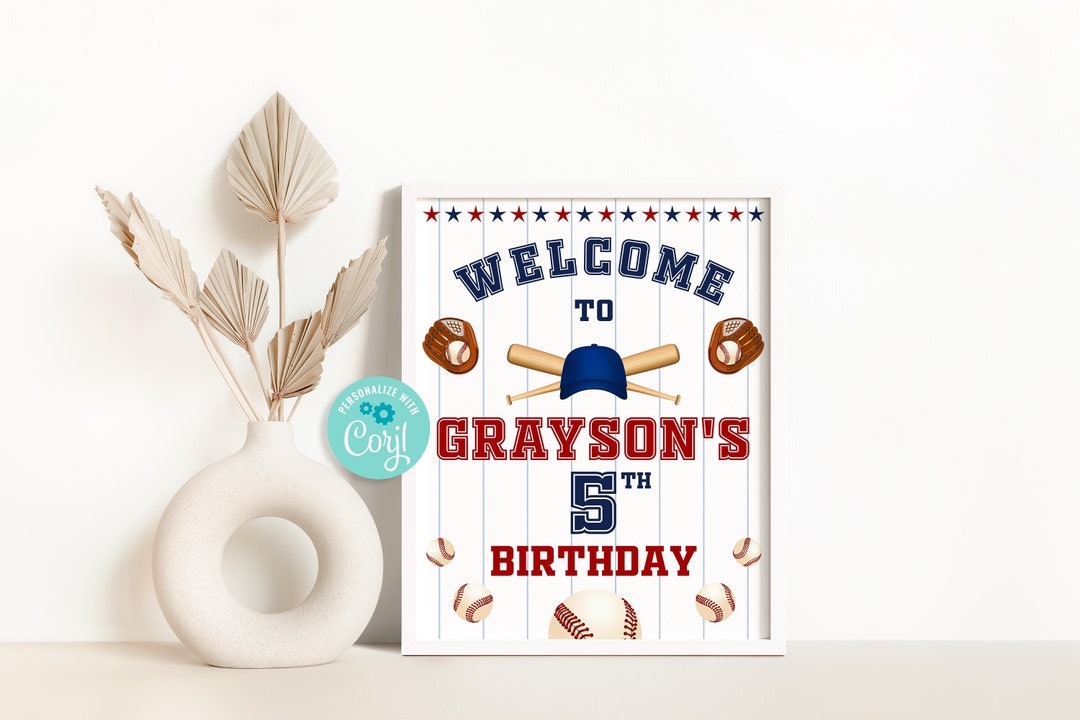 Editable Baseball Birthday Welcome Sign, Baseball Party Decor Template ...