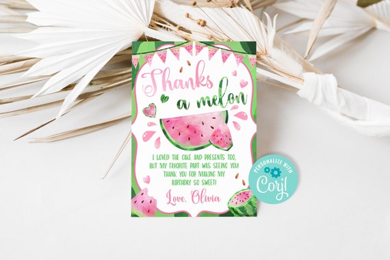 Editable Watermelon Thank You Card Thanks a Melon Card Pink - Etsy