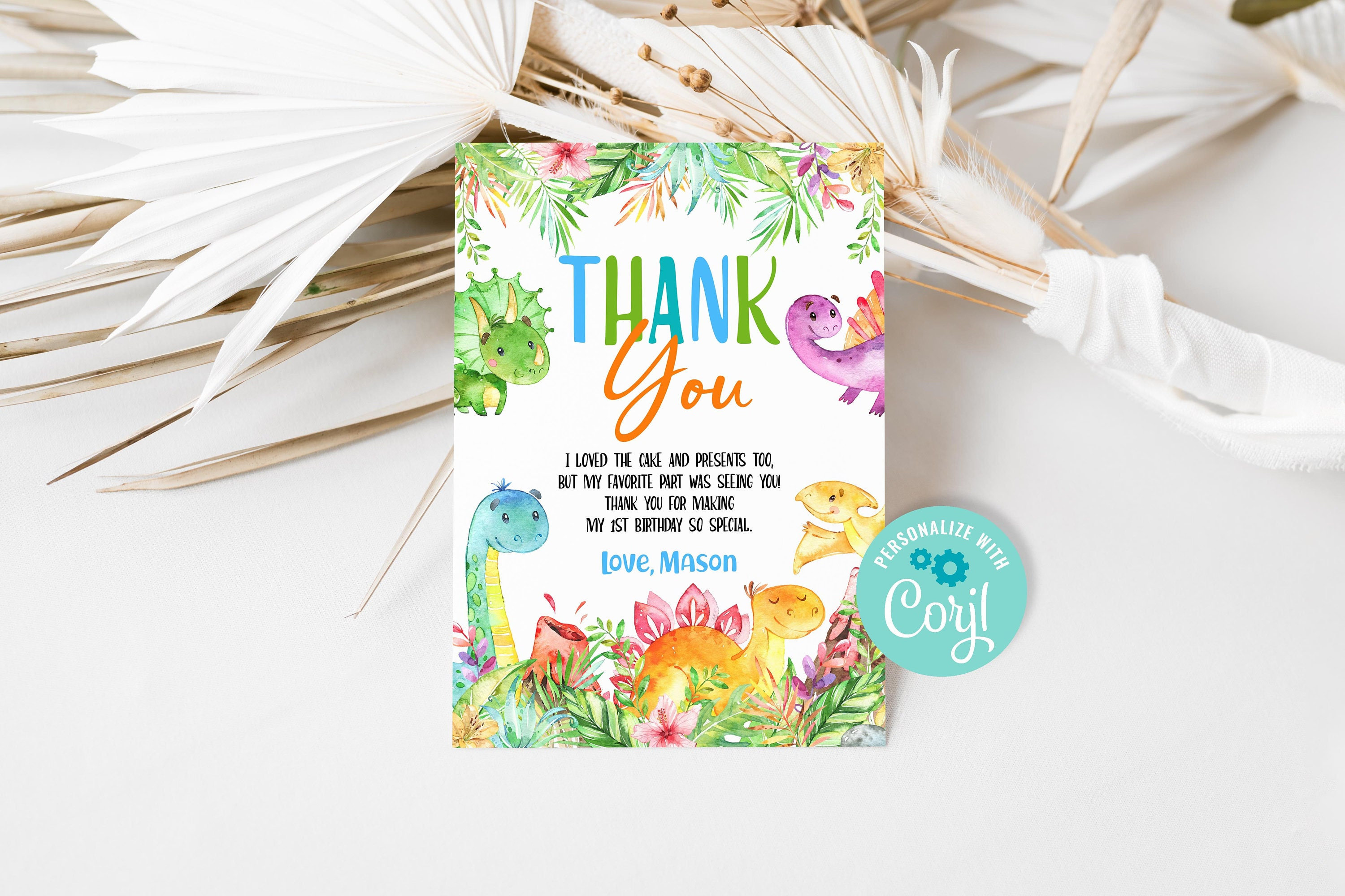Editable Dinosaurs Thank You Card Dino Thank You Note - Etsy