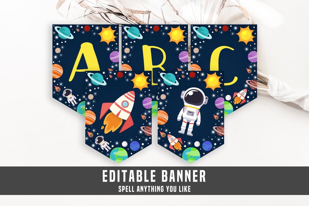 Space Editable Banner, Space Birthday Party Banner, Baby Shower High ...