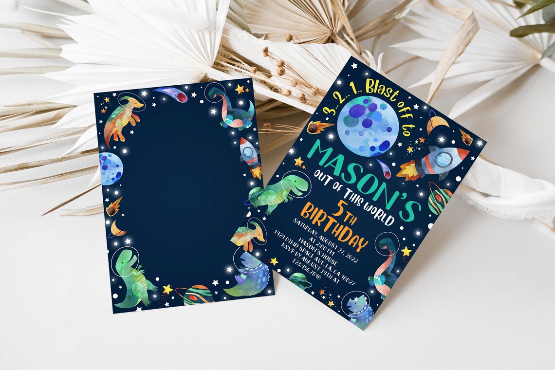 Editable Space Dinosaurs Birthday Invitation Dino Space - Etsy