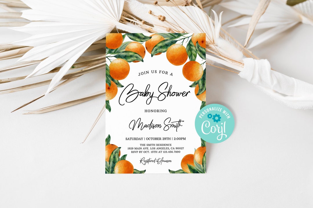 Editable Orange Baby Shower Invitation, Citrus Baby Shower Invite ...