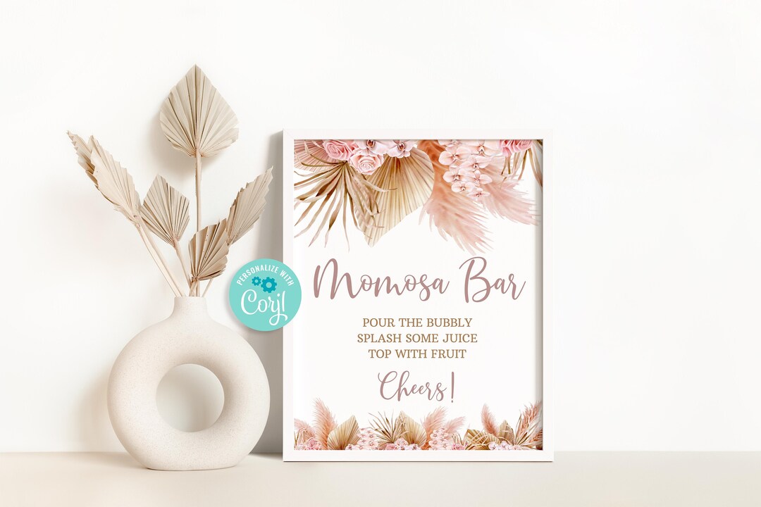Editable Boho Momosa Bar Sign, Pampas Grass Mimosa Bar Sign, Bohemian ...