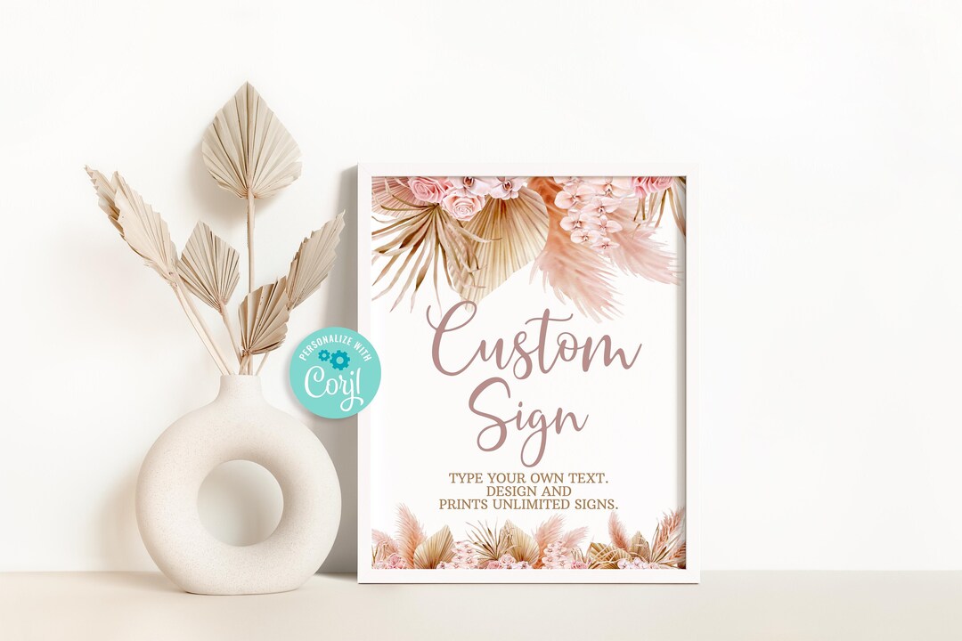 Editable Boho Birthday Custom Sign, Pampas Grass Birthday Party Table ...
