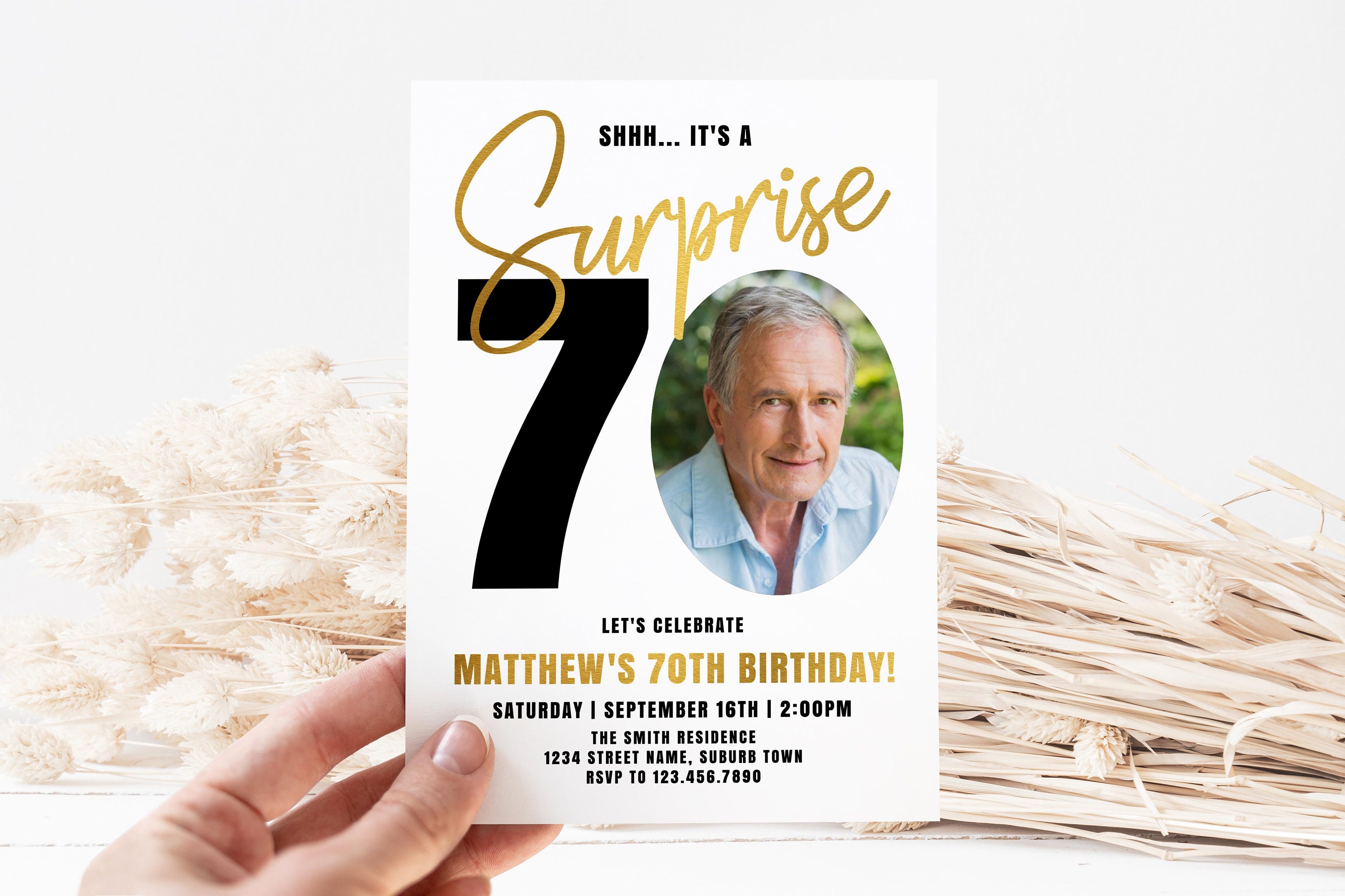 Surprise 70th Birthday Invitation for Men: Photo Template (editable) - Etsy