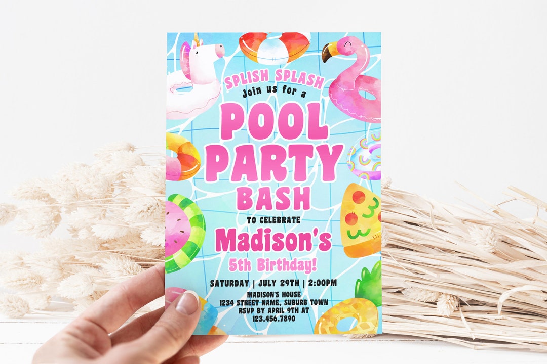 Pool Birthday Party Invitation, Splish Splash Birthday Bash Invite ...