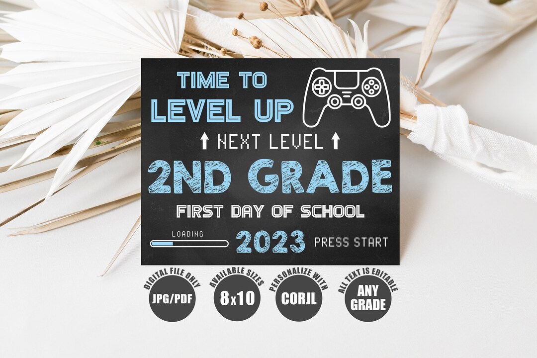 Gamer 2nd Grade Sign, Video Game First Day of Second Grade Chalkboard ...