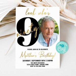 90th Birthday Invitation for Men, Look Who's 90 Invitation, Male 90th ...