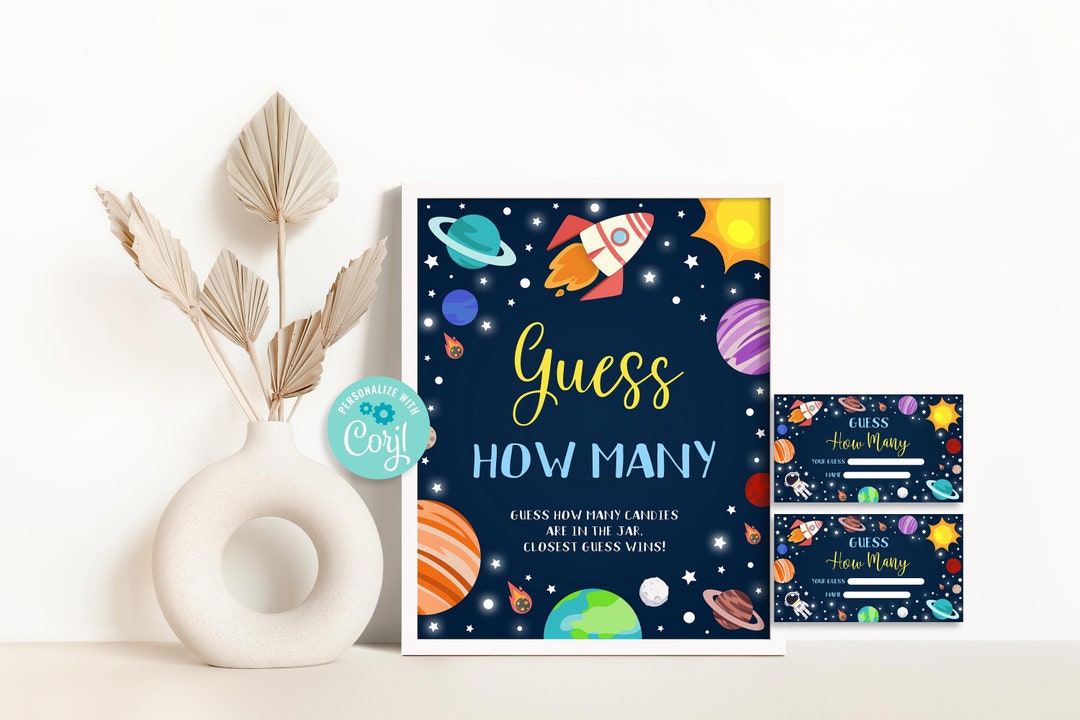 Editable Outer Space Guess How Many Game, Planets Astronaut Guess How ...