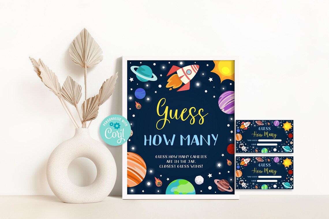 Editable Outer Space Guess How Many Game Planets Astronaut - Etsy