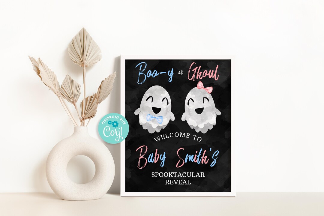 Editable Halloween Gender Reveal Welcome Sign, Boo-y or Ghoul Baby ...