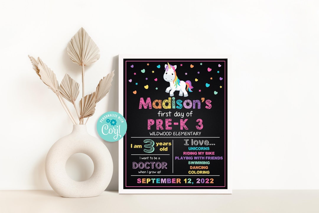 Editable Unicorn First Day of Pre-k Sign Template (digital Download) - Etsy
