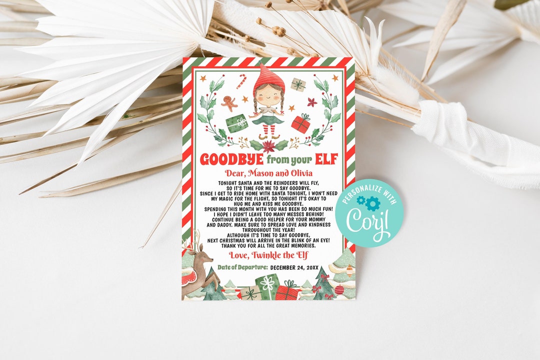 Editable Goodbye From Your Elf Letter, Girl Elf Departure Letter ...