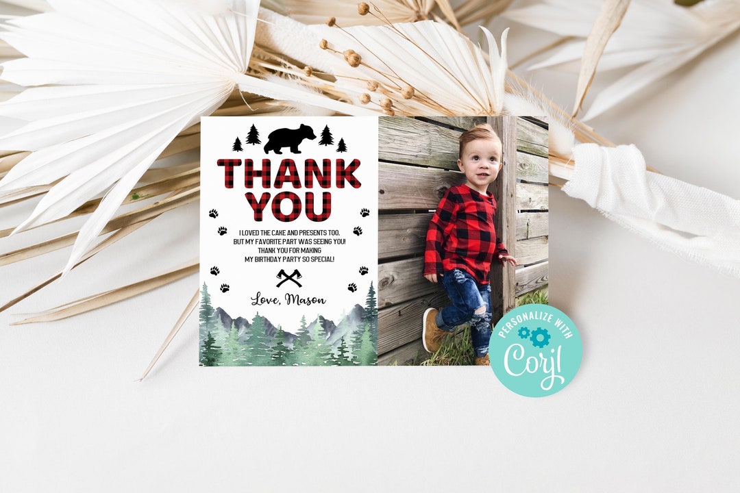 Editable Lumberjack Thank You Card: Buffalo Plaid Birthday Note - Etsy