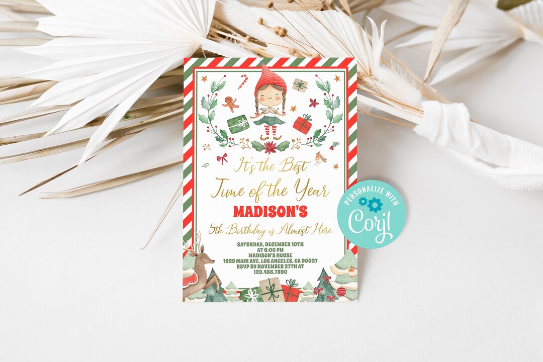 Editable Elf Birthday Invitation for Girl, Christmas North Pole ...