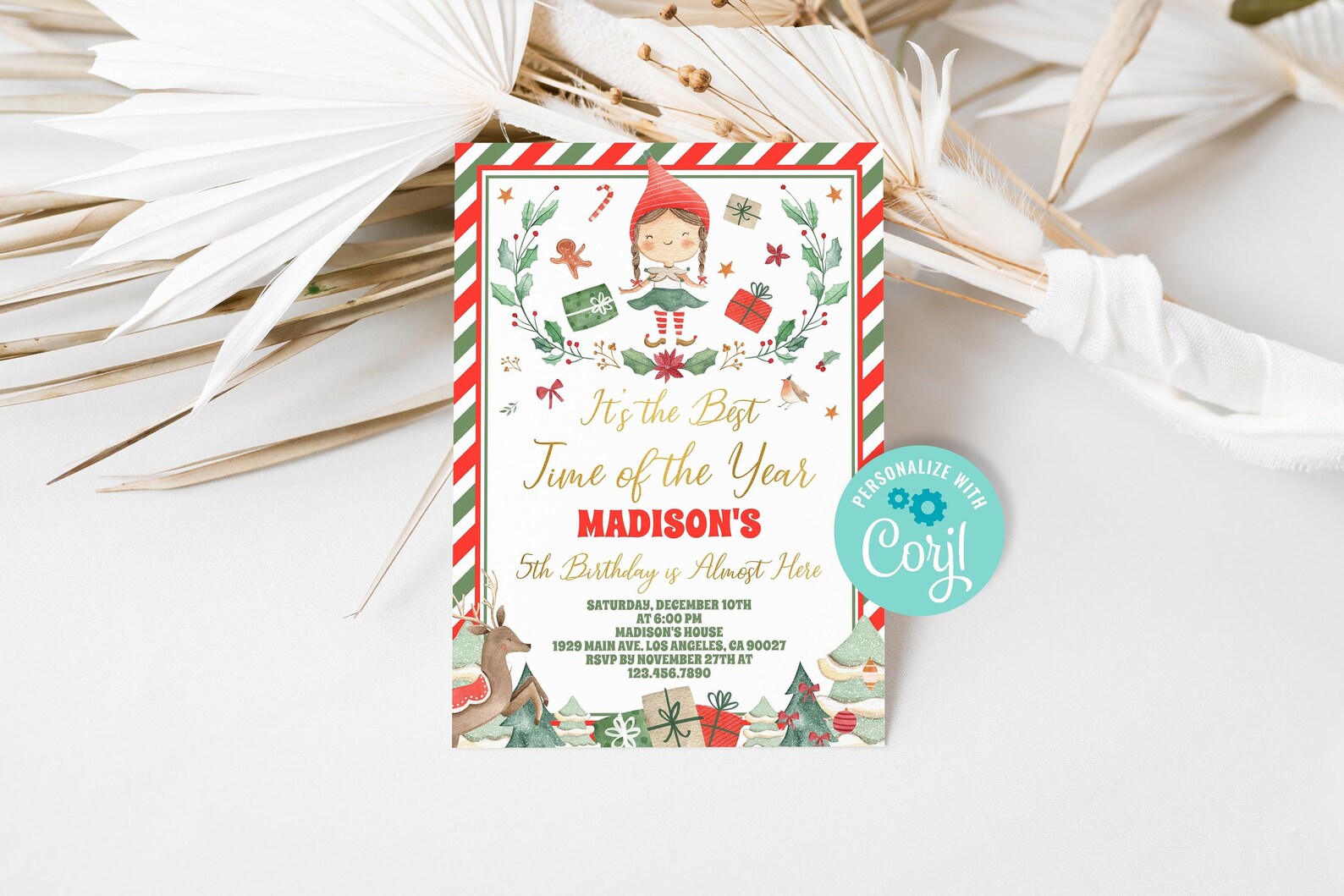 Editable Elf Birthday Invitation for Girl, Christmas North Pole ...