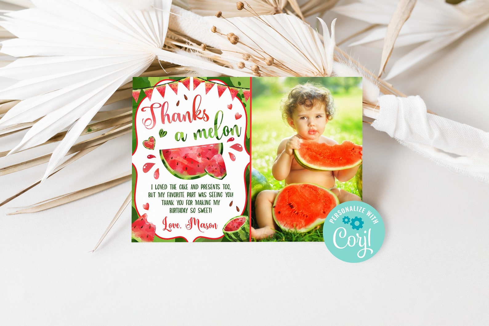 Editable Watermelon Thank You Card With Photo Thanks a Melon - Etsy