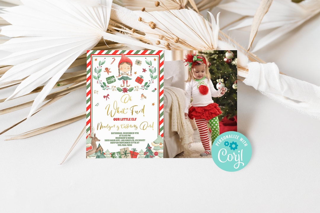 Editable Little Elf Birthday Invitation for Girl, Christmas Elf ...