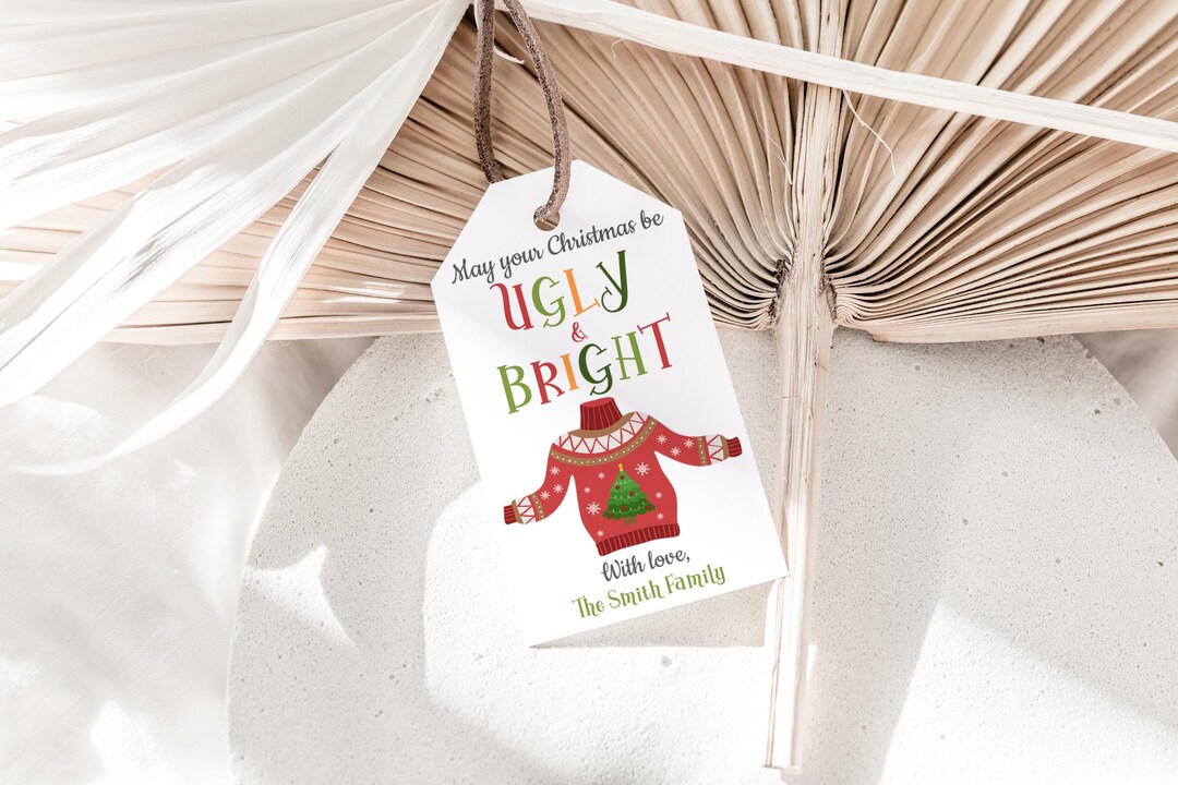 Editable Christmas Ugly Sweater Gift Tag, Holiday Ugly Sweater Tags ...