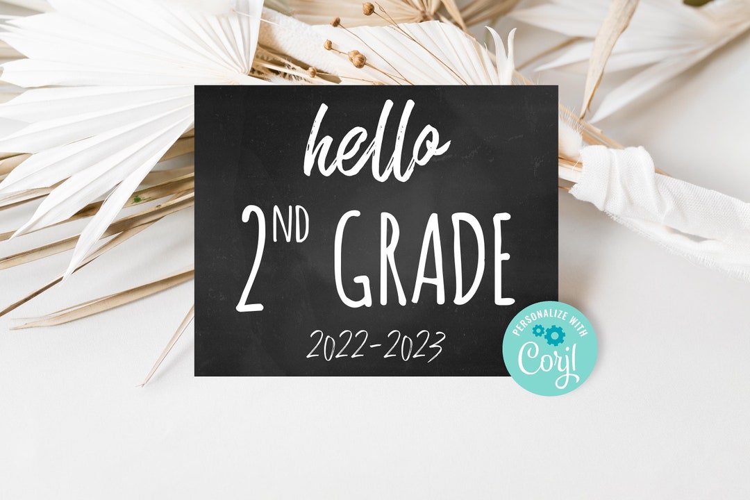 Hello 2nd Grade, First Day of 2nd Grade Chalkboard Sign Editable Back ...