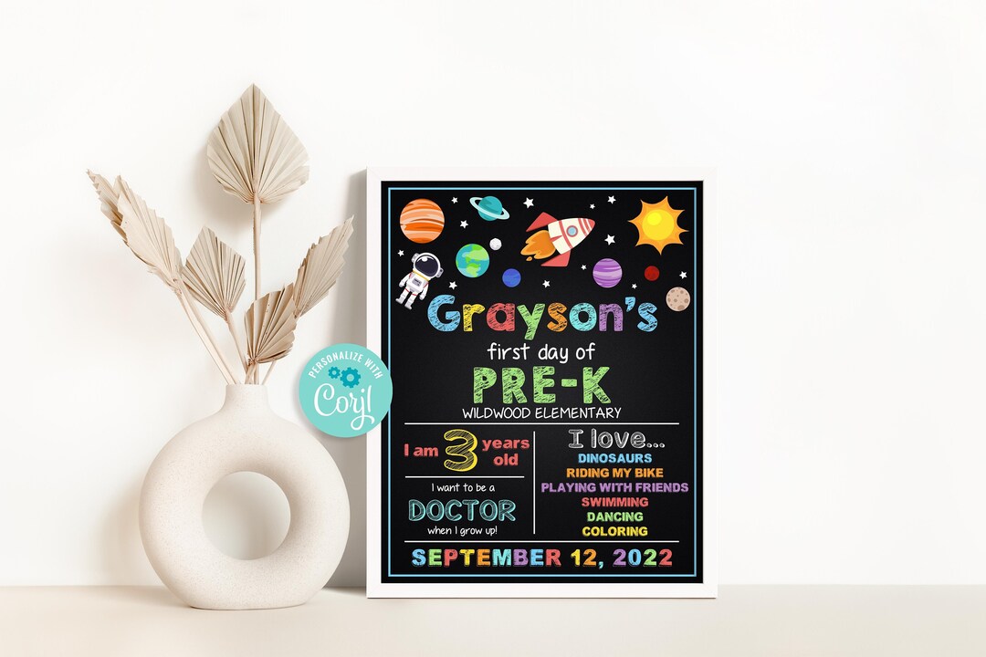 Space First Day of Pre-k Chalkboard Sign, Editable Astronaut 1st Day of ...