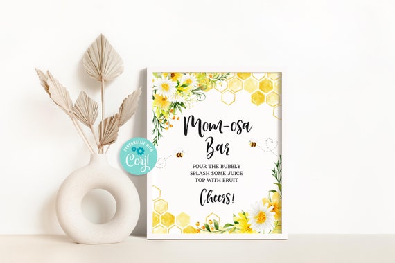 Editable Bee Mom-osa Bar Sign Bumble Bee Baby Shower Signs - Etsy