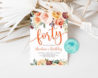 Boho 40th Birthday Invite - Etsy