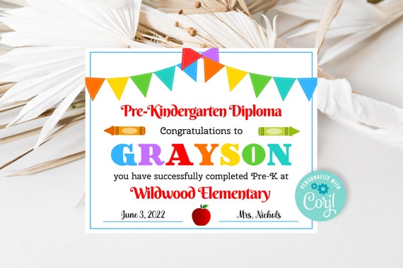 Editable Pre-k Diploma Graduation Certificate Kindergarten | Etsy