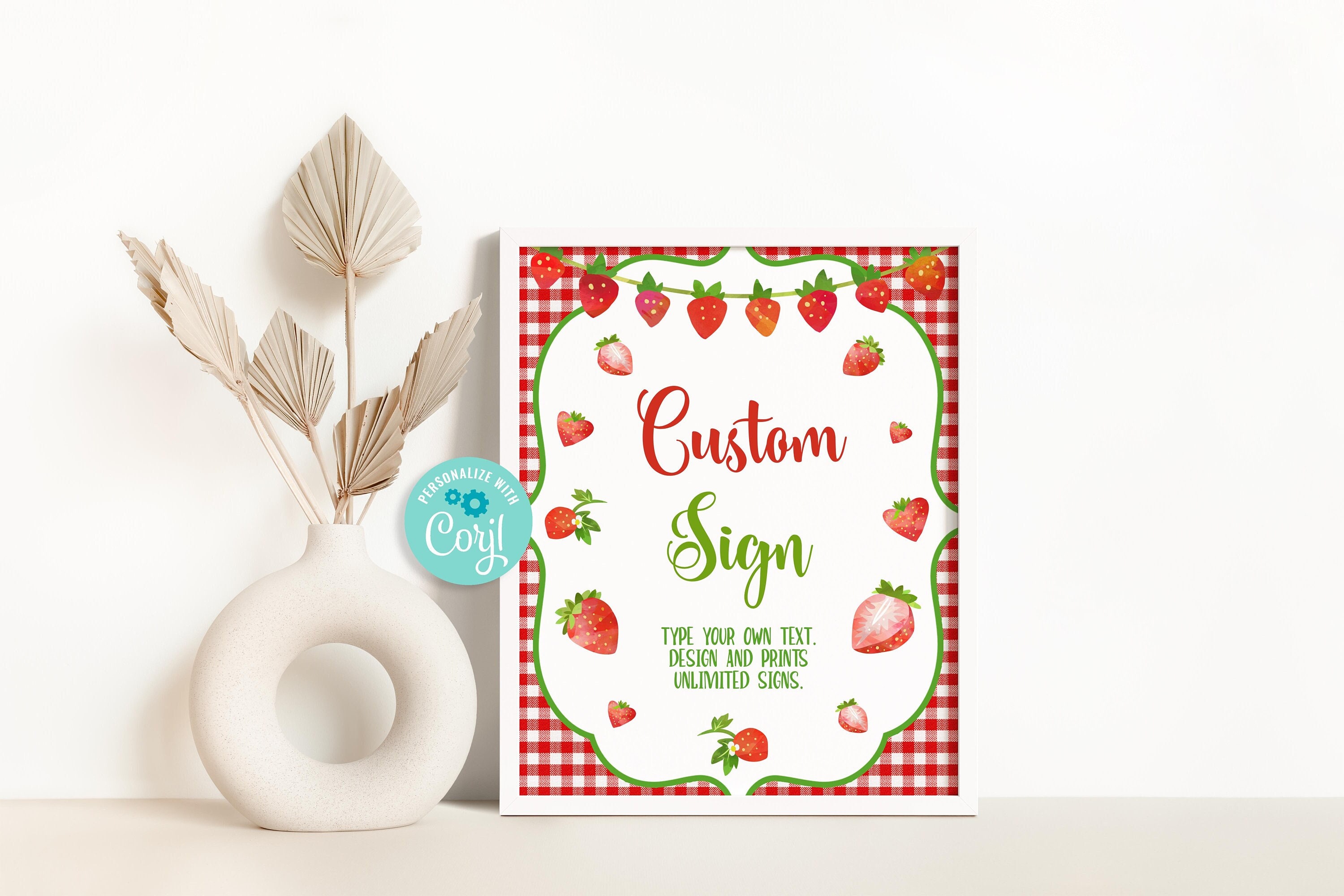 Editable Strawberry Custom Sign Berry Sweet Party Decorations - Etsy