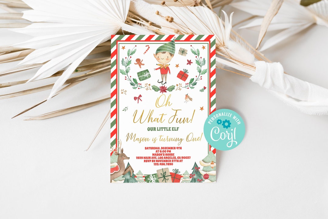 Editable Little Elf Birthday Invitation for Boy, Christmas Elf Birthday ...