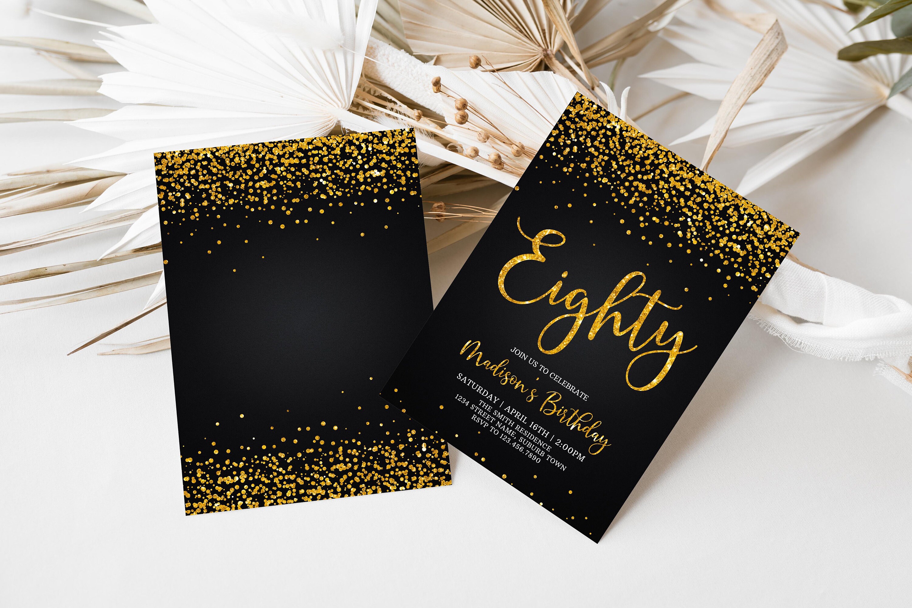 Editable Gold 80th Birthday Invitation Eighty Golden Birthday - Etsy