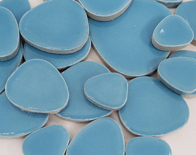 Set of Ocean Blue Glazed Ceramic Pebble Mosaic Tiles - Etsy