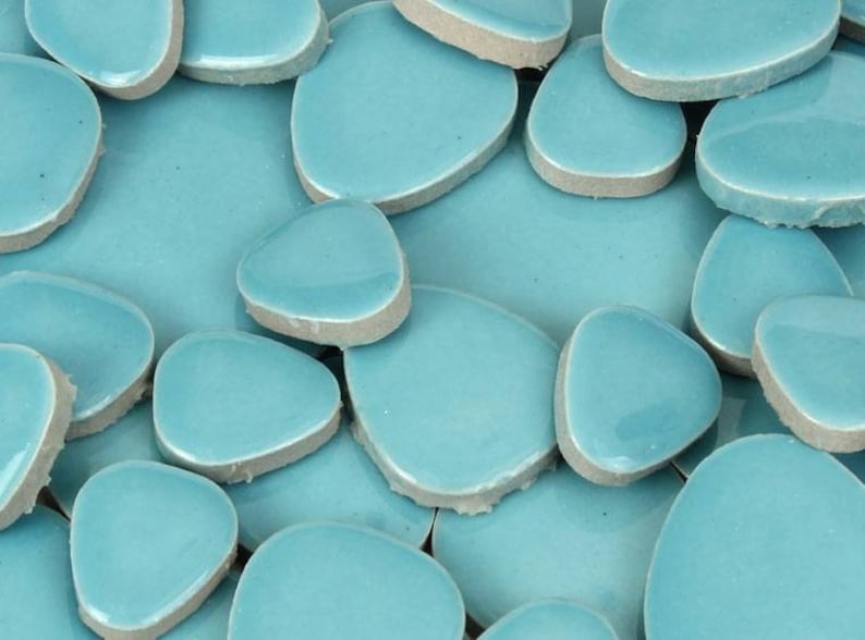 Set of Ocean Blue Glazed Ceramic Pebble Mosaic Tiles | Etsy