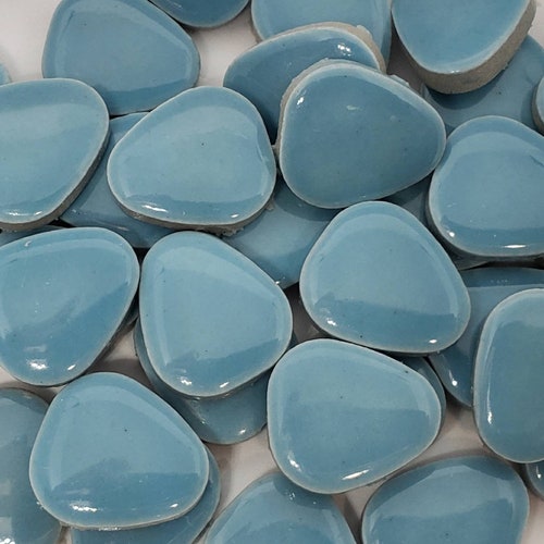 Set of Ocean Blue Glazed Ceramic Pebble Mosaic Tiles - Etsy