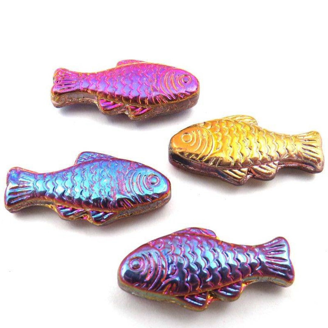 Set of 4 Czech Crystal Molded Gold Fish Mosaic Embellishments 20mm ...