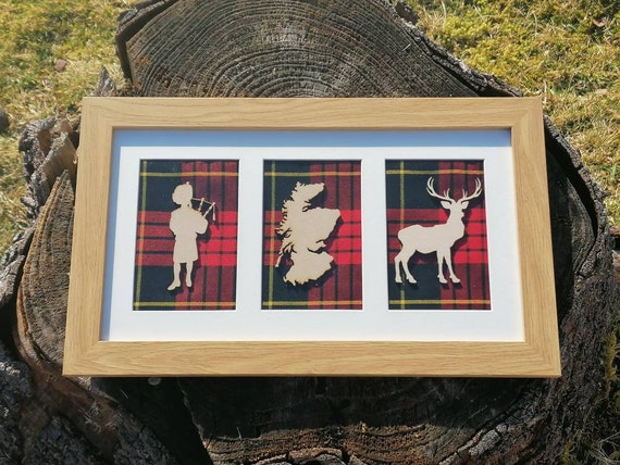 Scottish Wallace Tartan Frame With Stag Piper and Map - Etsy UK