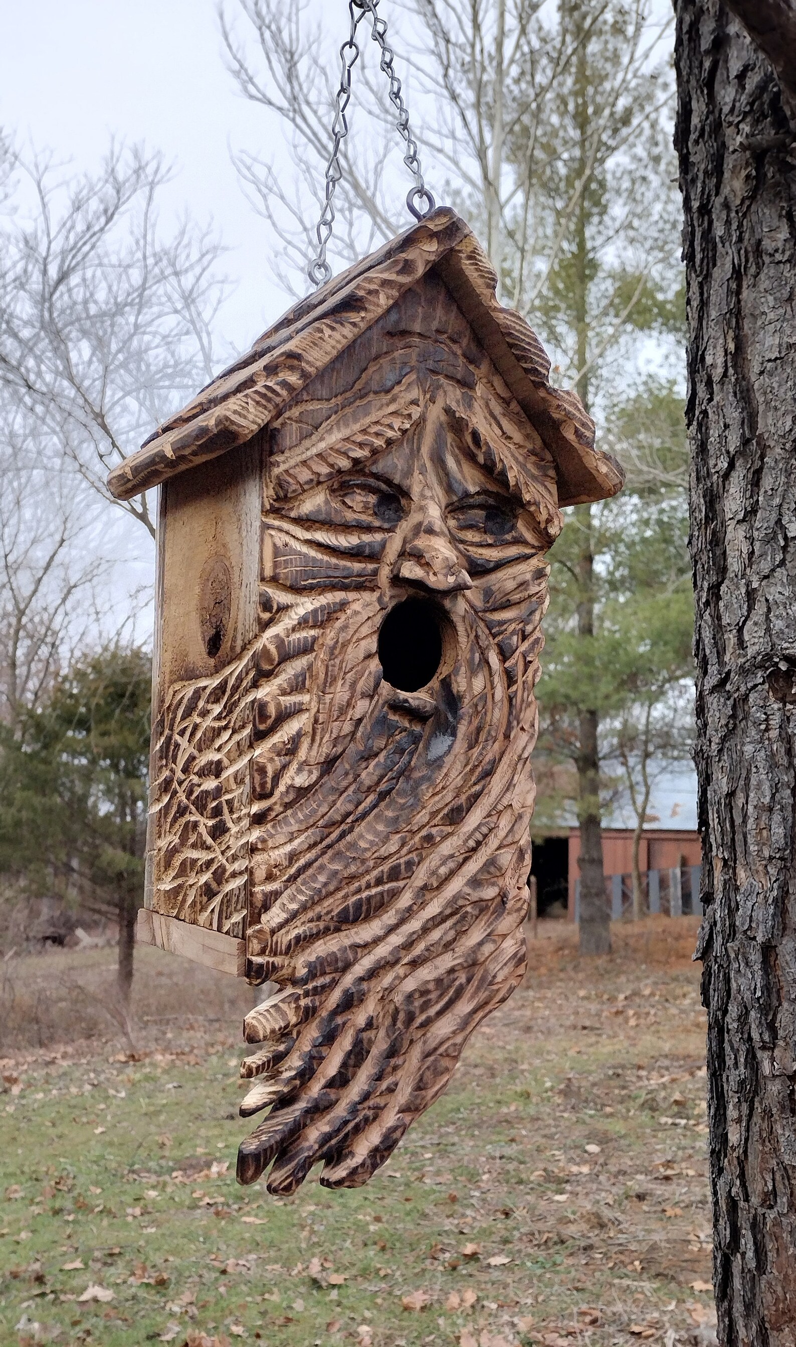 Hand-carved Wood Spirit Birdhouse, Rustic Outdoor Decor, Whimsical ...