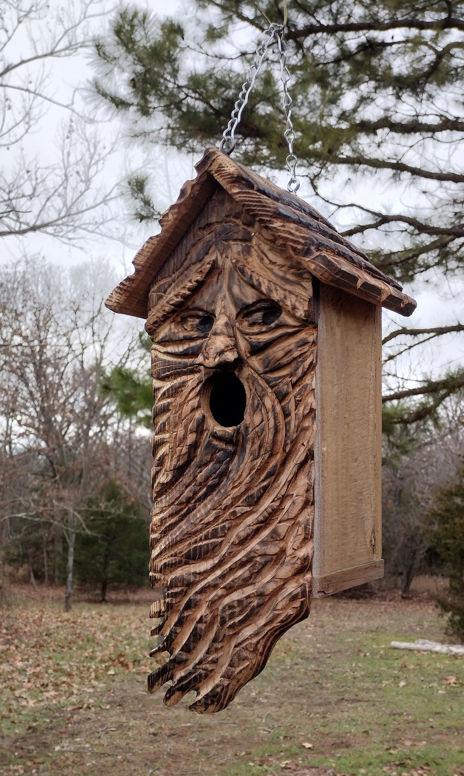 Hand-carved Wood Spirit Birdhouse, Rustic Outdoor Decor, Whimsical ...