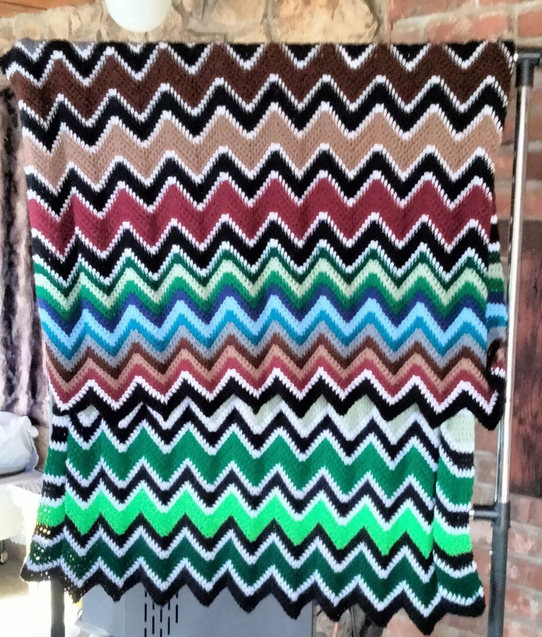 Handmade Crocheted Afghan, Decorative Knit Throw, Cozy Zigzag Pattern ...