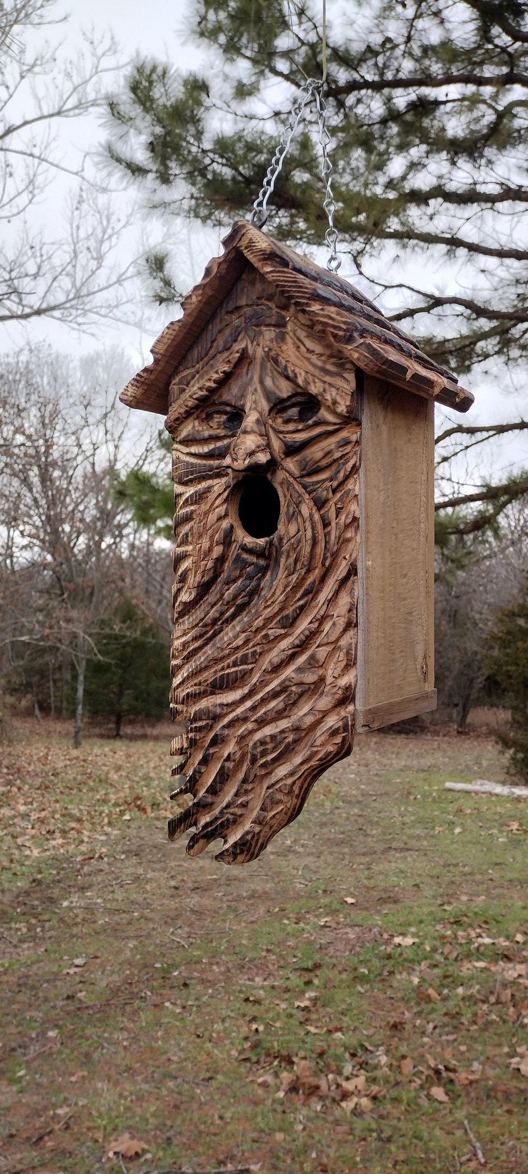 Hand-carved Wood Spirit Birdhouse, Rustic Outdoor Decor, Whimsical ...