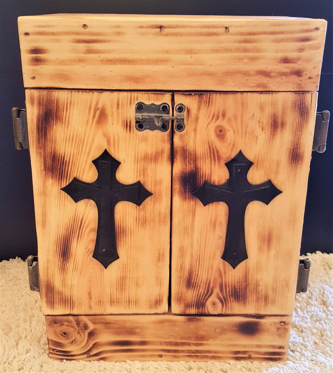Prayer/spiritual Box: Handcrafted Wooden W/ Cross on Doors - Etsy