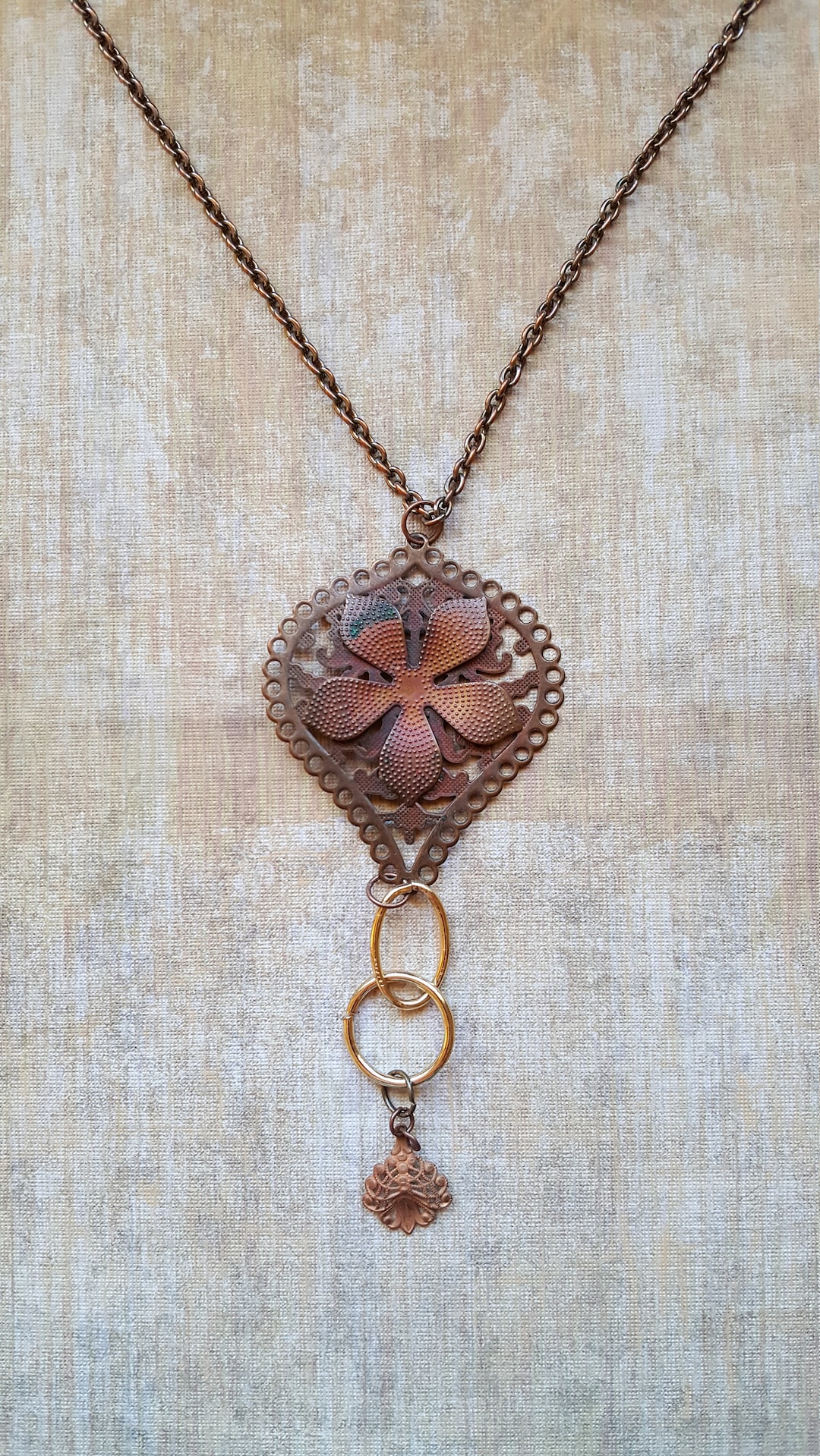 Vintage Boho Copper Medallion With Mini Copper Dangle - Etsy